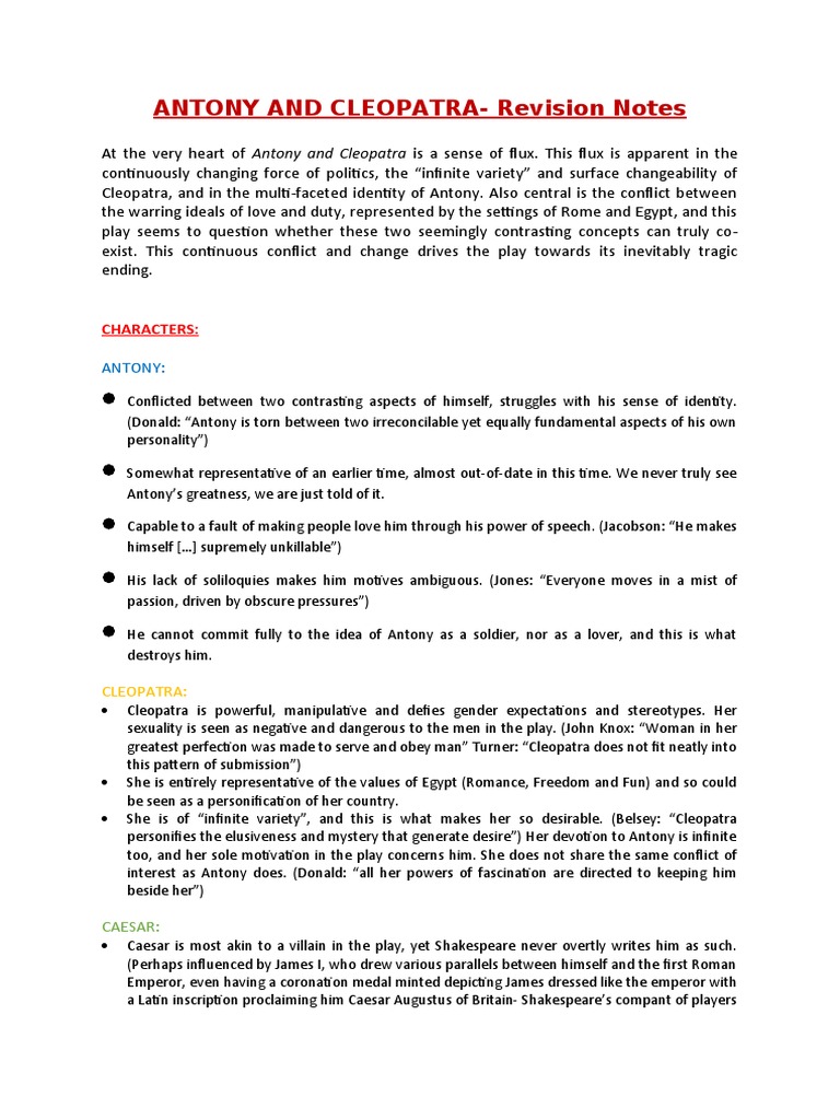 ANTONY AND CLEOPATRA-Revision Booklet | PDF | Mark Antony | Julius Caesar