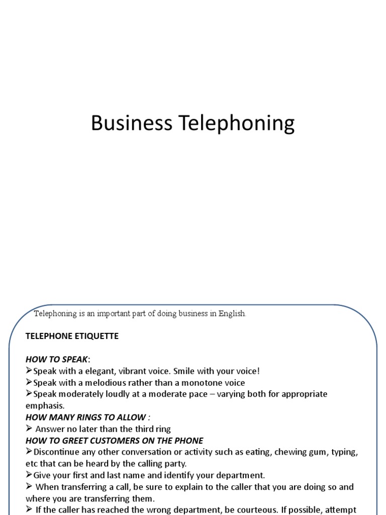 Business Telephoning | PDF | Telephone Call | Telephone