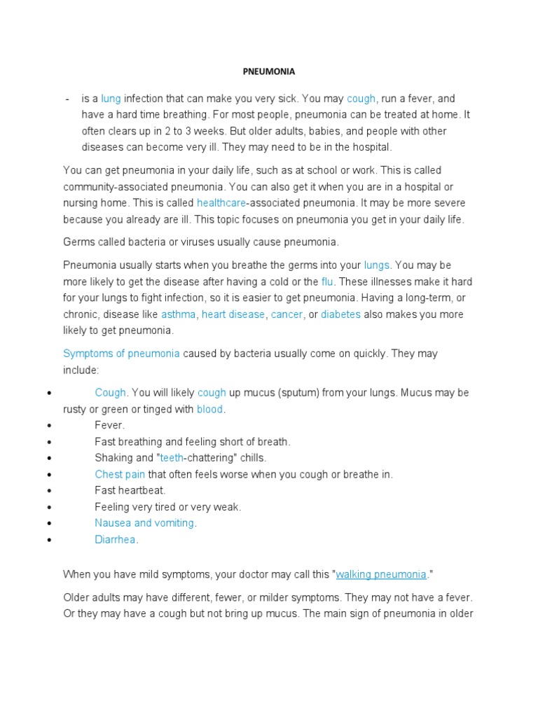 PNEUMONIA Notes | PDF | Pneumonia | Cough