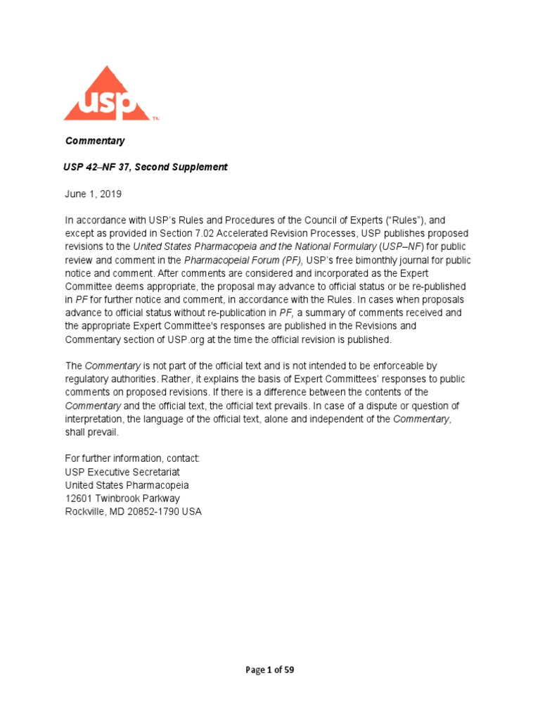 Commentary Usp 42 NF 37 2s | PDF | Growth Medium | Dose (Biochemistry)