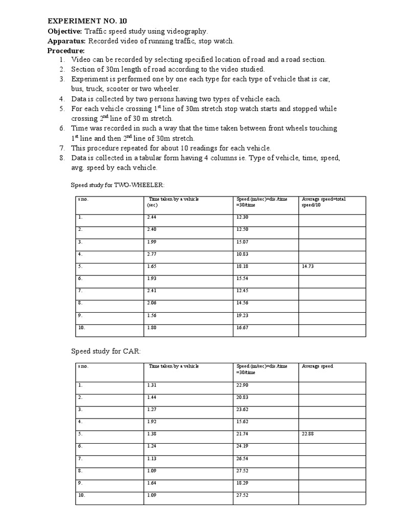 Traffic Speed Study: Analyzing Vehicle Speeds Using Video Recording and ...