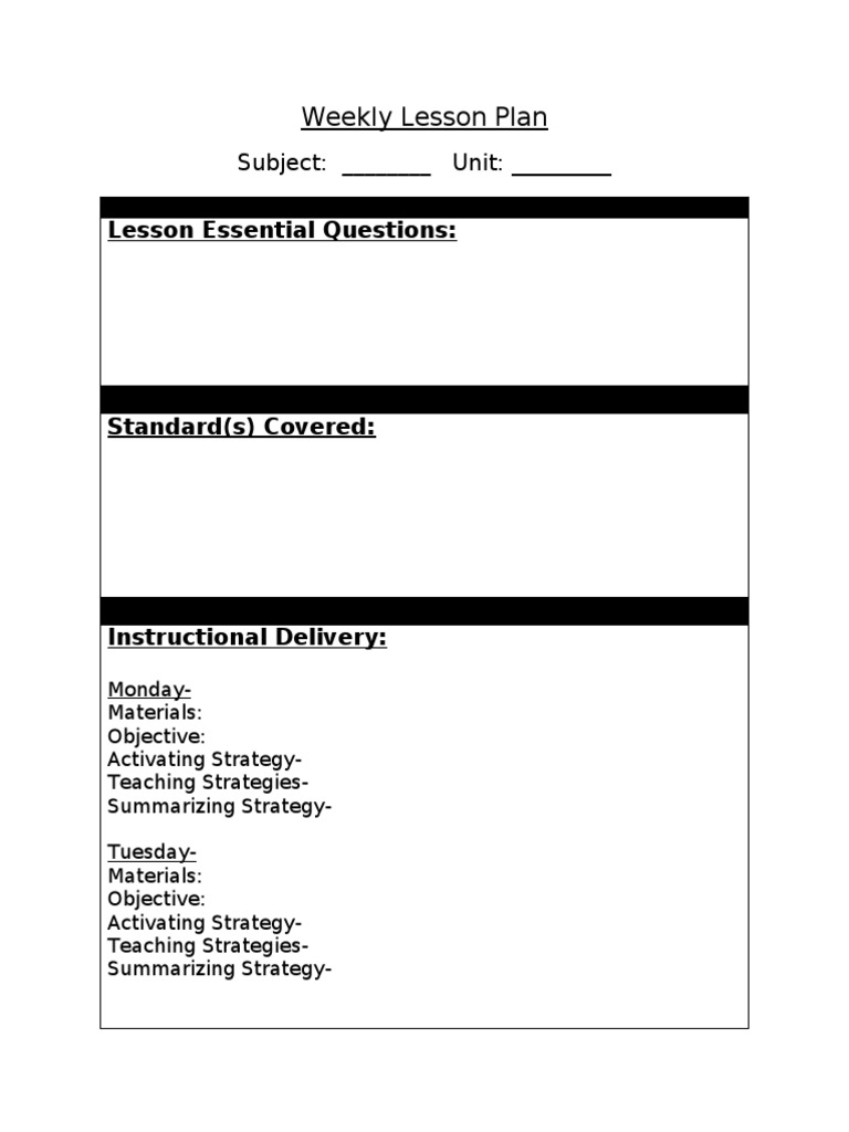 Weekly Lesson Plan | PDF | Career & Growth