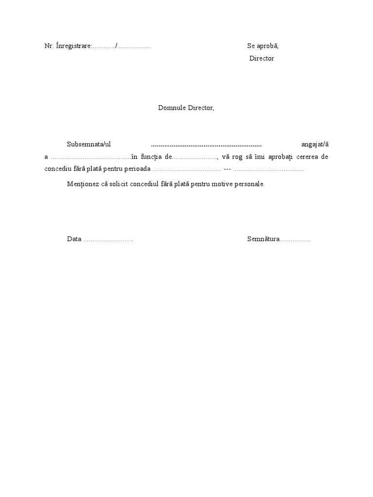 Cerere Concediu Fara Plata | PDF