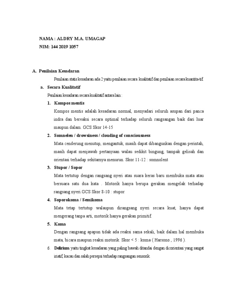 Menilai GCS, Avpu &kesadaran | PDF | Pengembangan Diri