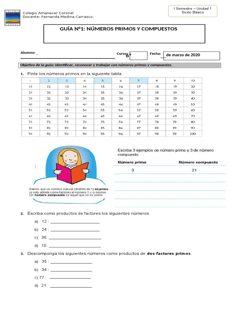 Guía Nº1 Números primos y compuestos