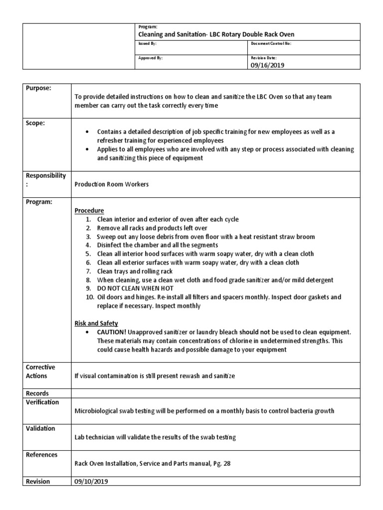 Sop-Cleaning and Sanitation-Lbc Oven Clean | PDF | Disinfectant ...
