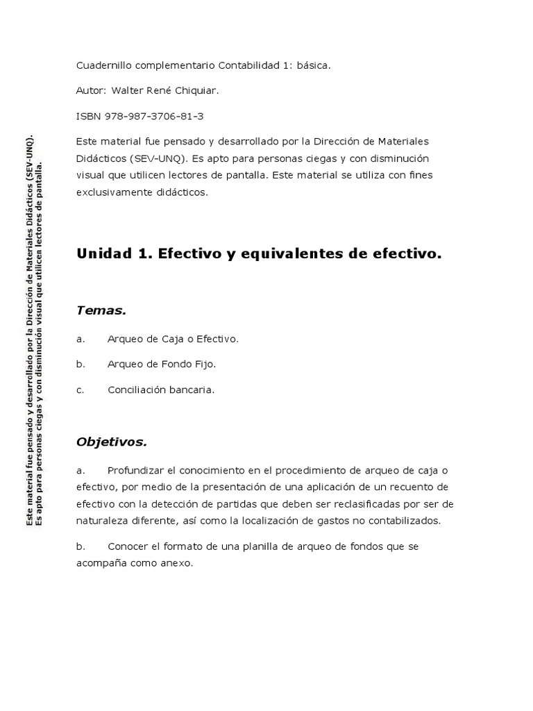Material Complementario Contabilidad Unidad 1 SH5Ia1s | PDF | Cheque | Bancos