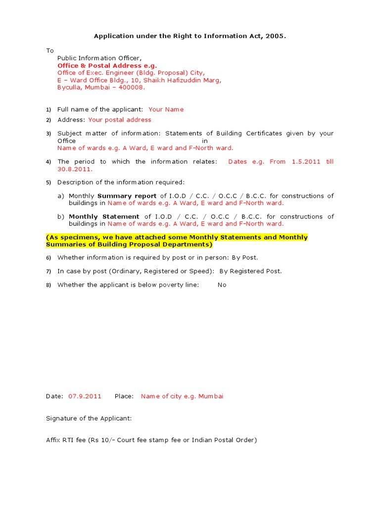 04-RTI Format For Statement of IOD-CC-BCC-OC Etc | PDF