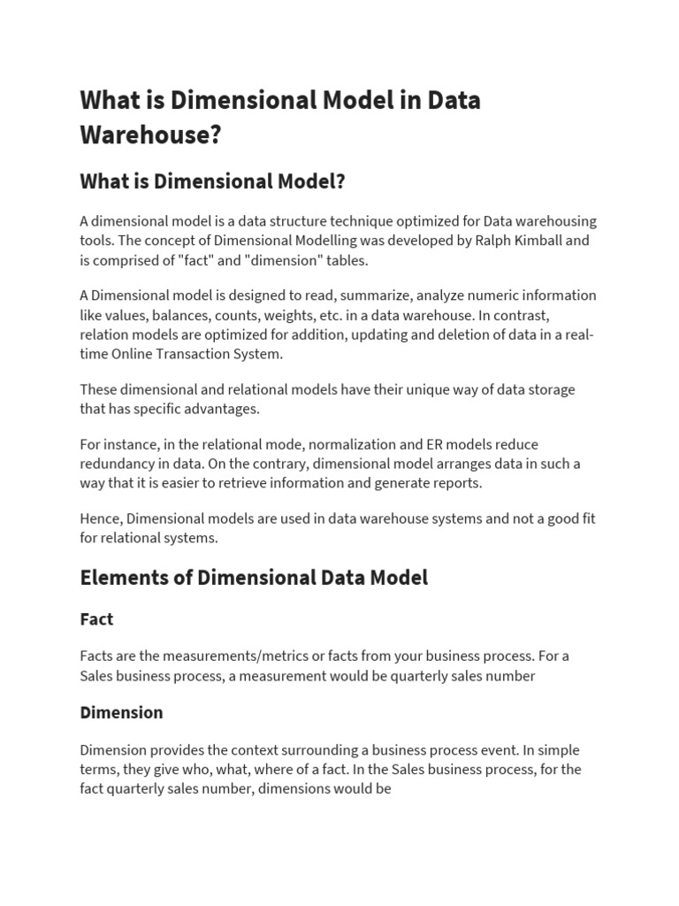 What Is Dimensional Model | PDF | Data Warehouse | Information Management
