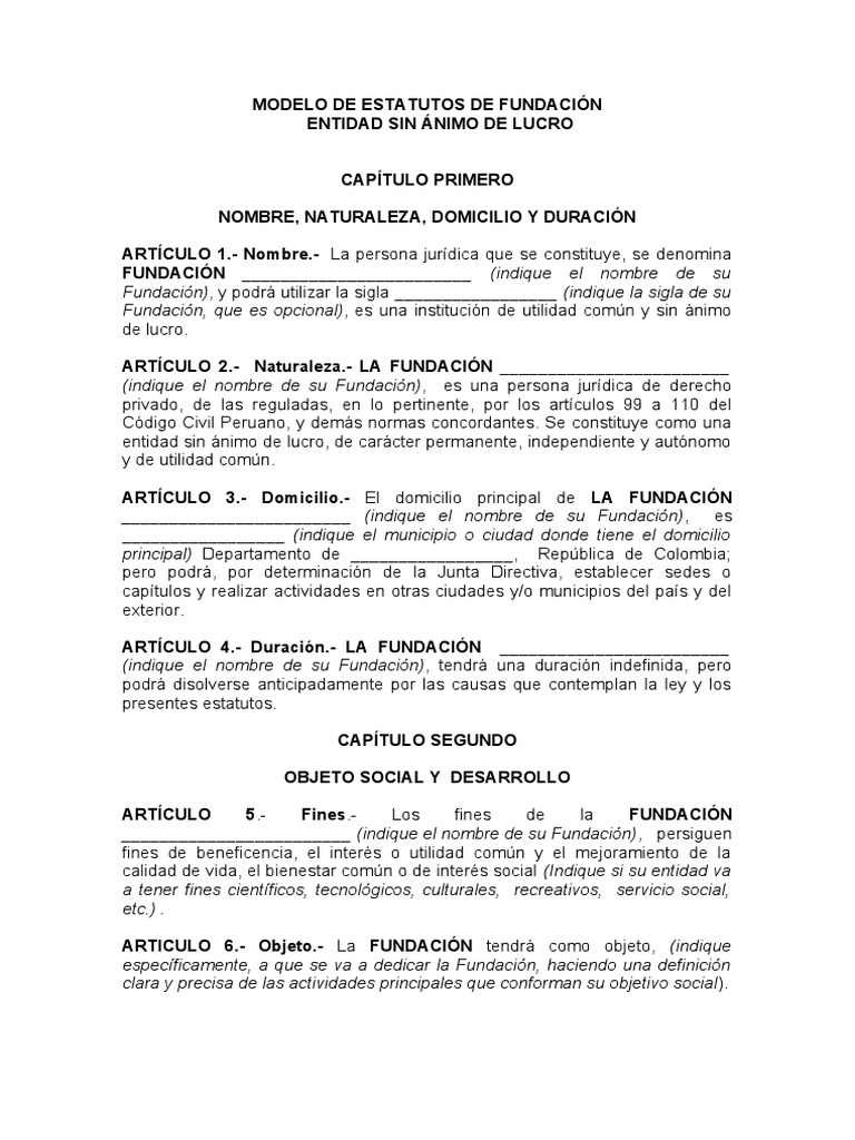 Modelo de Estatuto de Fundacion | PDF | Fundación (sin fines de lucro) | Sociedad de ...