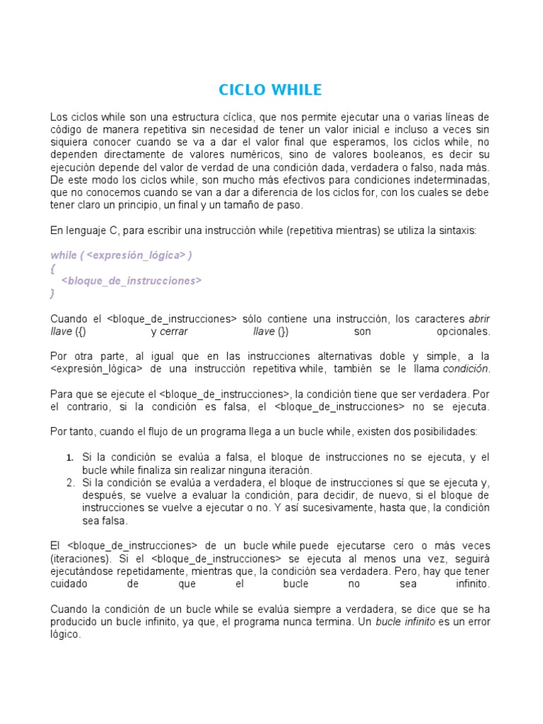 Ciclo While, Do While, For | PDF | Flujo de control | Ingeniería de ...