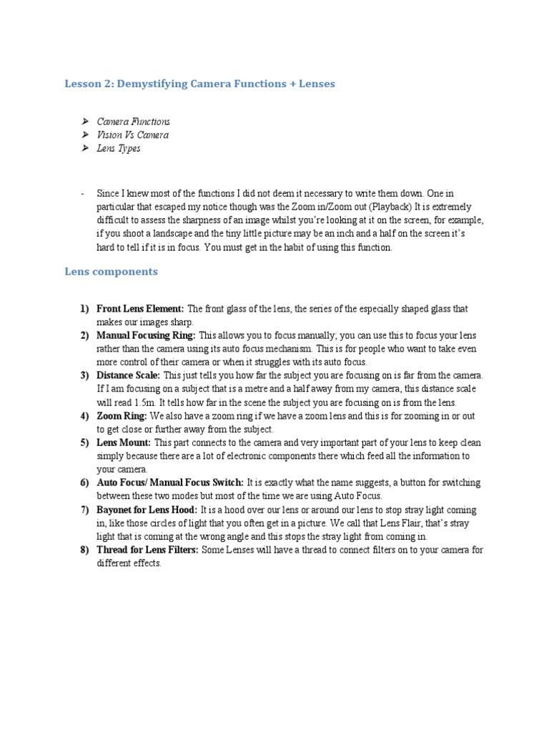 Lesson 2 - Demystifying Camera Functions and Lenses | PDF | Zoom Lens ...