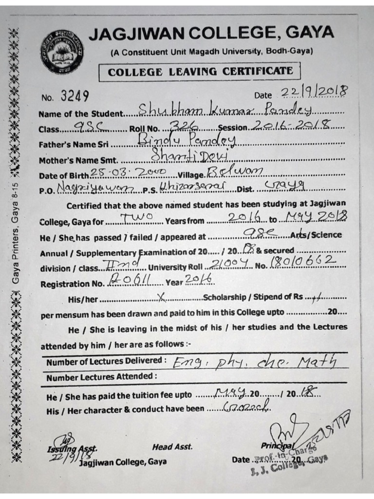 College Living Certificate (I.sc) | PDF