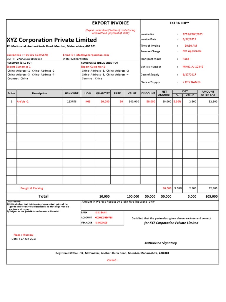 Export Invoice Format Under GST | PDF | Invoice | Trade