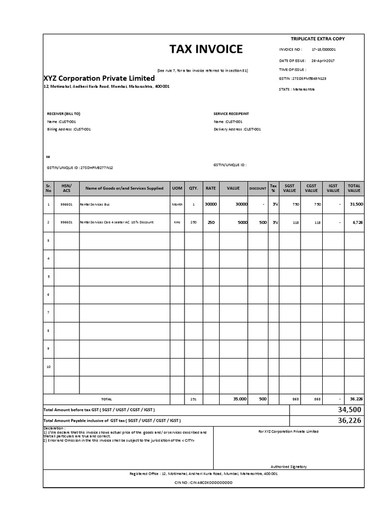 GST Invoice Format For Services in Excel | PDF | Containerization ...