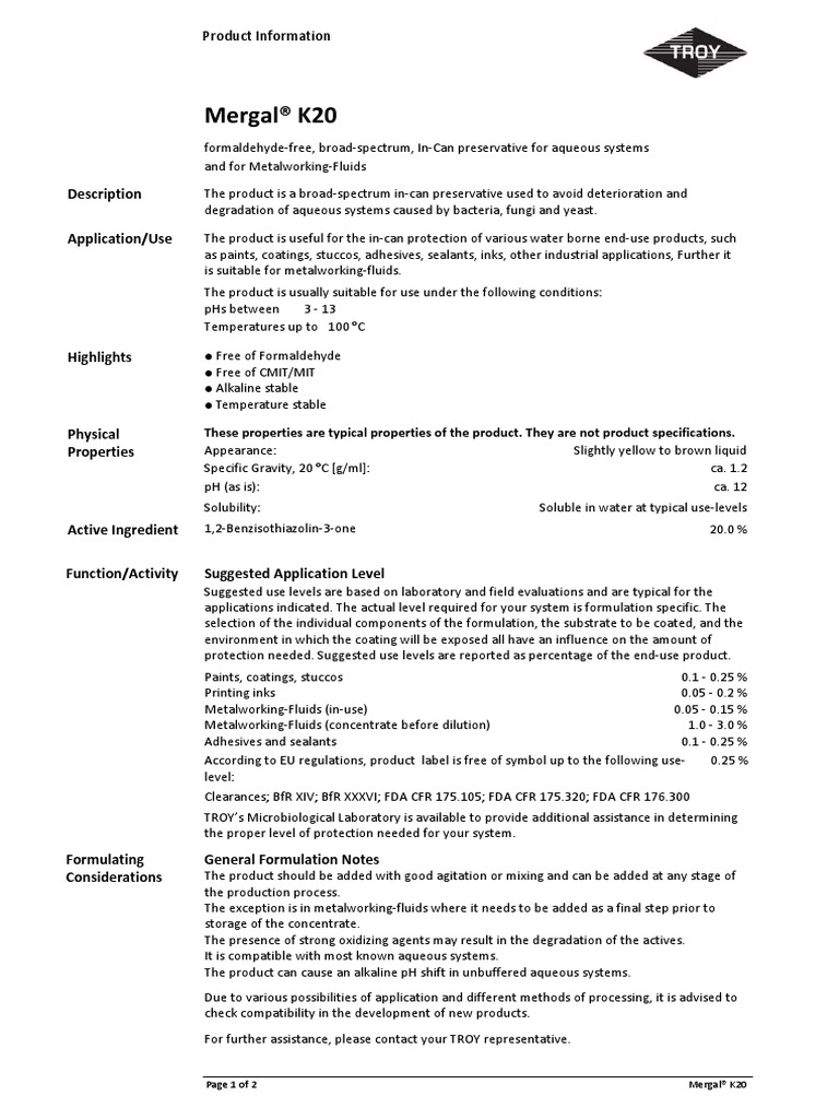 TDS - Mergal K20 - 17-07-2014 | PDF | Pharmaceutical Formulation | Food ...