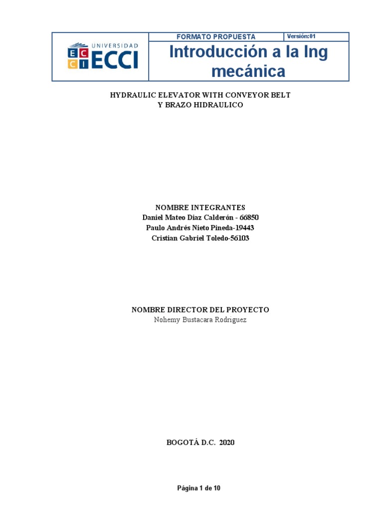PROPUESTA ECCI - Elevador Hidraulico y Brazo Hidraulico | PDF | Engranaje | Diseño