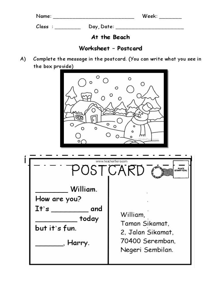 Beach Postcard Activity | PDF