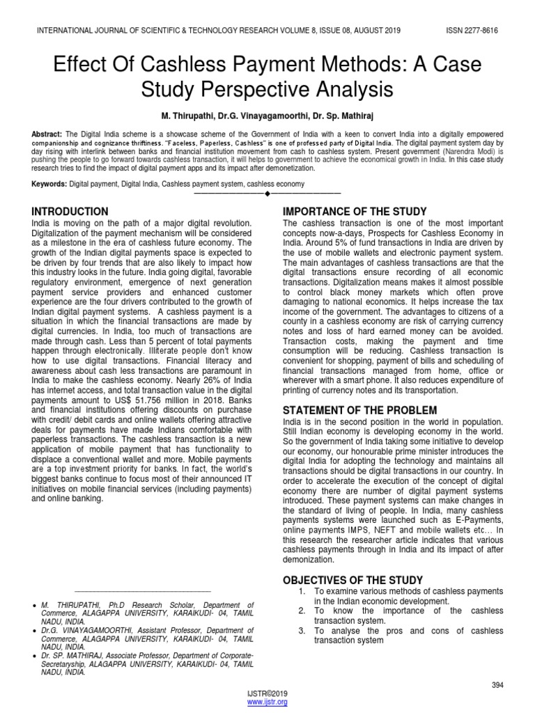 Effect of Cashless Payment Methods A Case Study Perspective Analysis ...