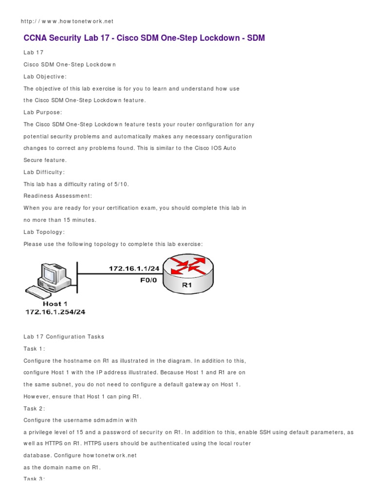 CCNA Security Lab 17 - Cisco SDM One-Step Lockdown - SDM | PDF | Cisco Certifications | Login