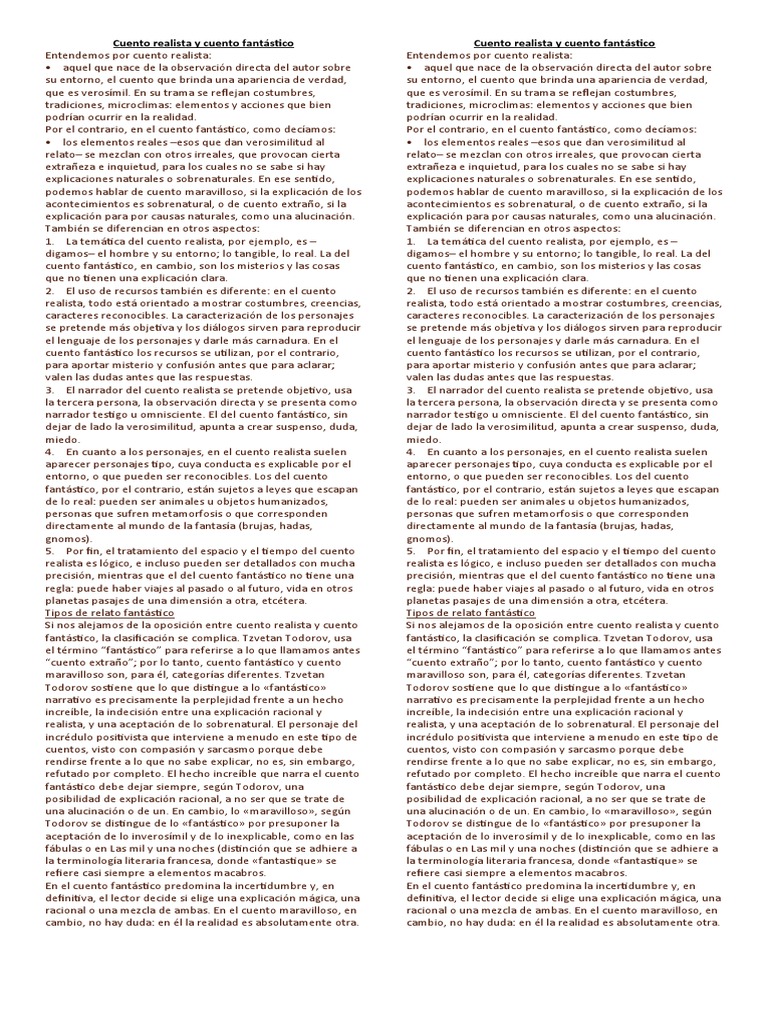 Cuento Realista vs. Fantástico | PDF | Fantasía | Cuentos