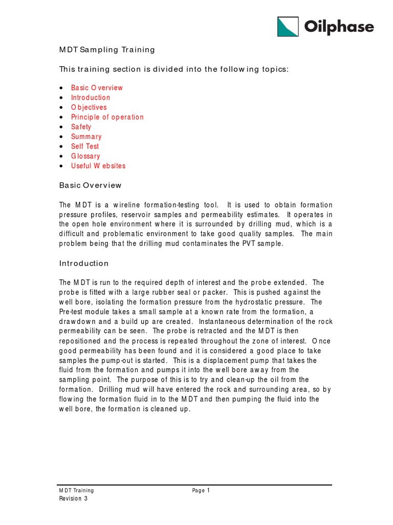 022 Mdt Sampling Training Pdf Pdf Pressure Oil Well
