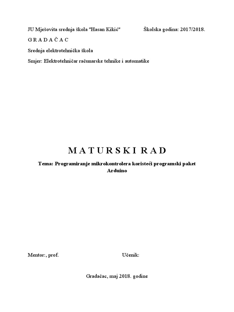 Programiranje Mikrokontrolera Koristeći Programski Paket Arduino | PDF