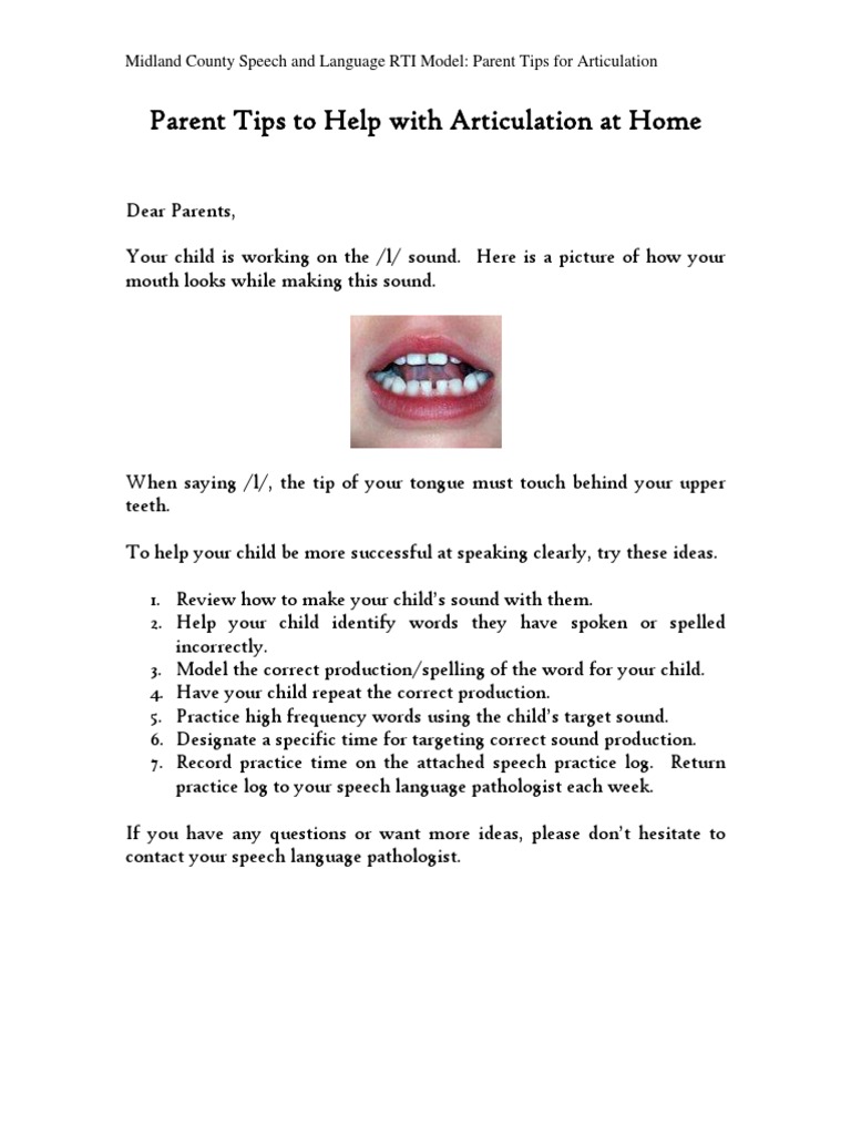 Parent Tips for Articulation Practice | PDF | Speech | Mouth