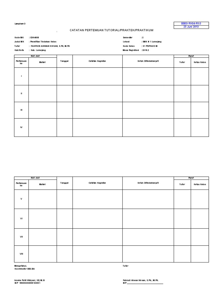 10-Form Catatan Pertemuan Tutorial PTK LUMAJANG | PDF