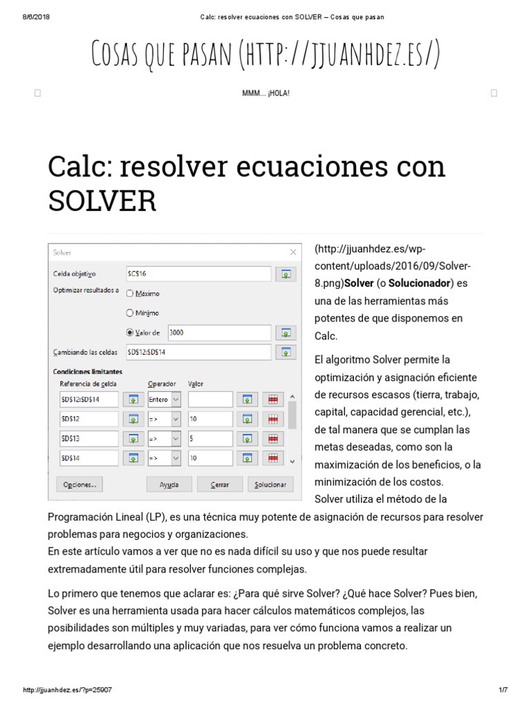 Calc - Resolver Ecuaciones Con SOLVER - Cosas Que Pasan | PDF ...