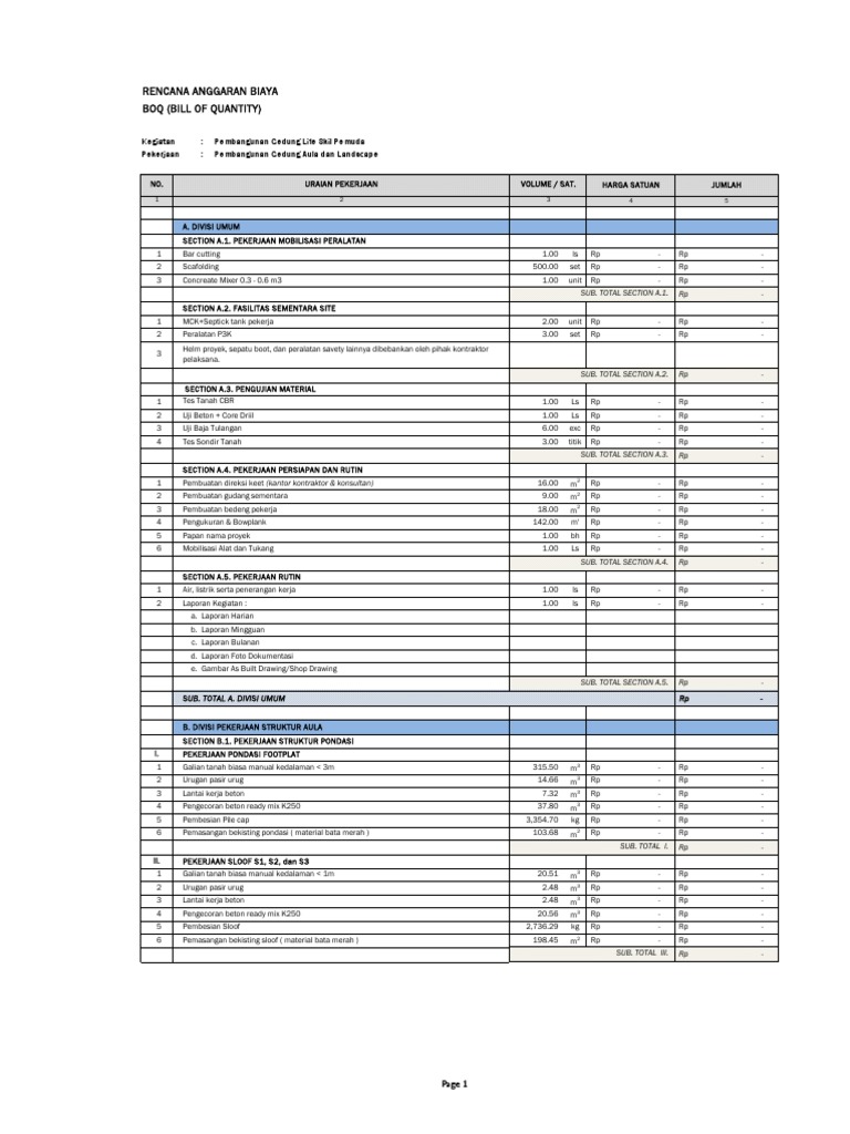 Contoh BOQ Proyek Pembangunan Gedung | PDF