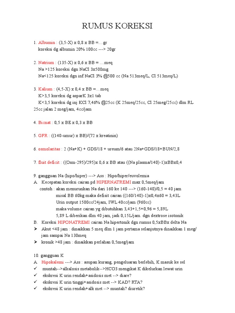 Rumus Koreksi Elektrolit dan Asidosis | PDF | Memasak, Makanan ...