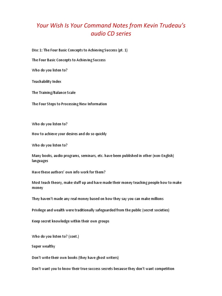 Your Wish Is Your Command Notes From Kevin Trudeau | PDF | Thought ...