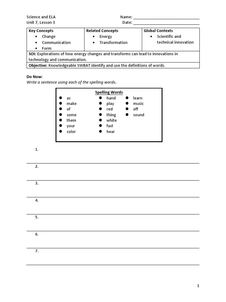 Ela Unit 7 Lesson 3 Alt | PDF | Sound | Light