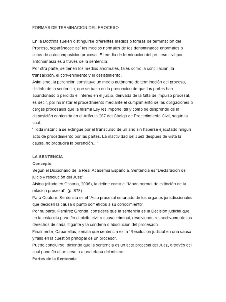 FORMAS DE TERMINACION DEL PROCESO Examen | PDF | Sentencia (ley) | Ley ...