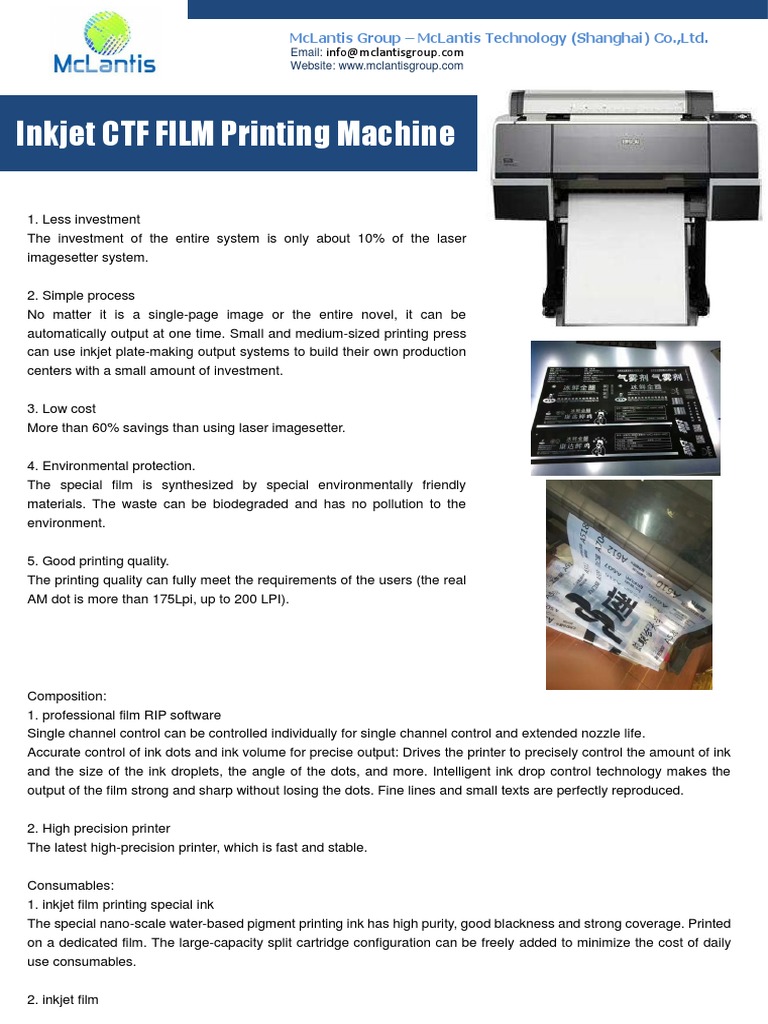 Inkjet CTF Film Printing Machine | PDF