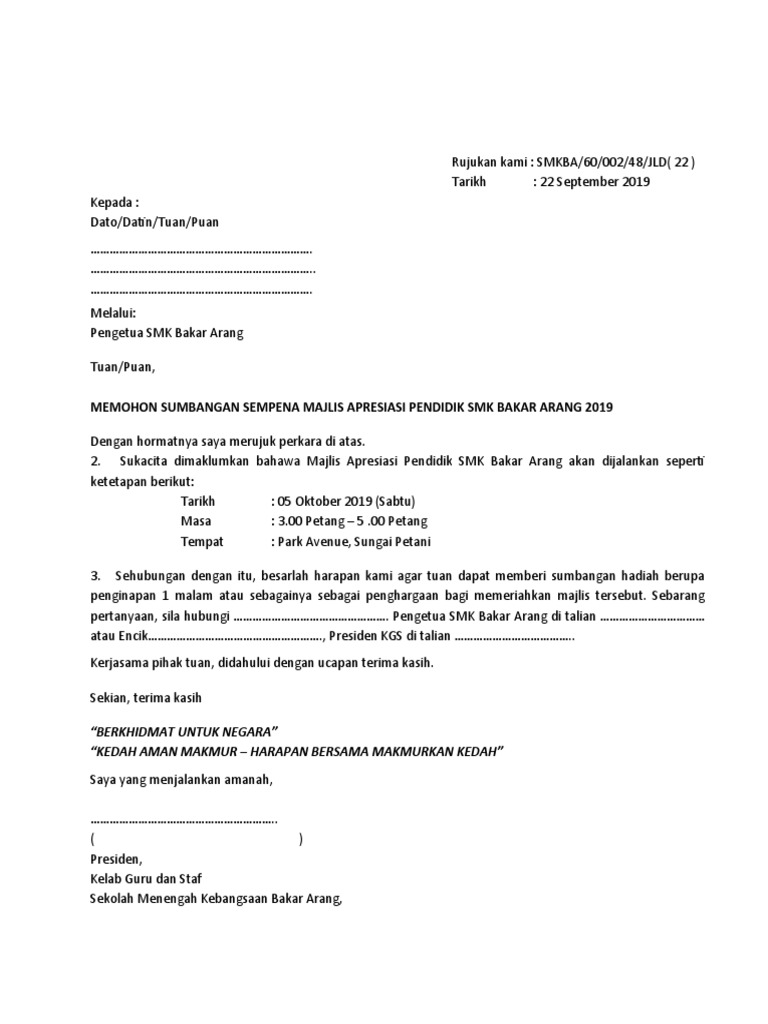 Contoh Surat Mohon Sumbangan | PDF