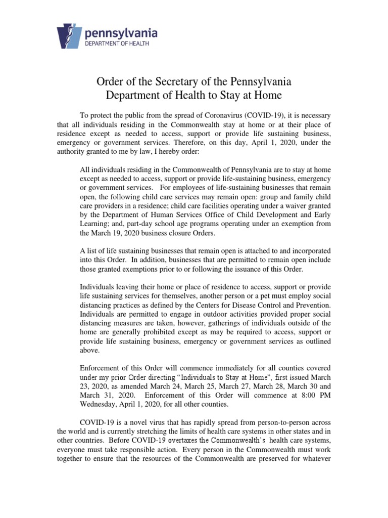 04.01.20 SOH Statewide Stay at Home Order | PDF | Medical Humanities ...