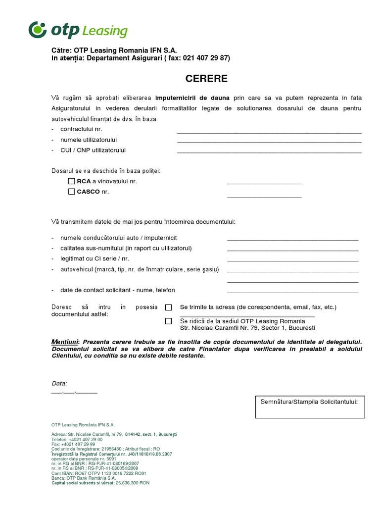 Cerere Imputernicire Dauna | PDF