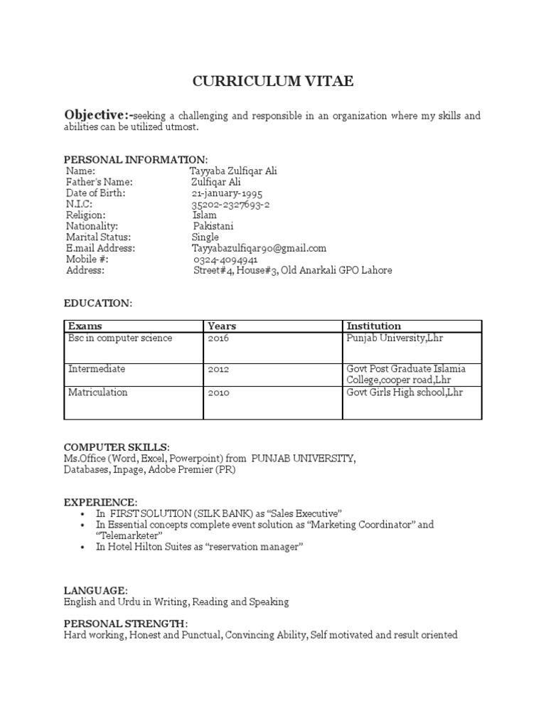Tayyaba CV - Functional CV Style | PDF