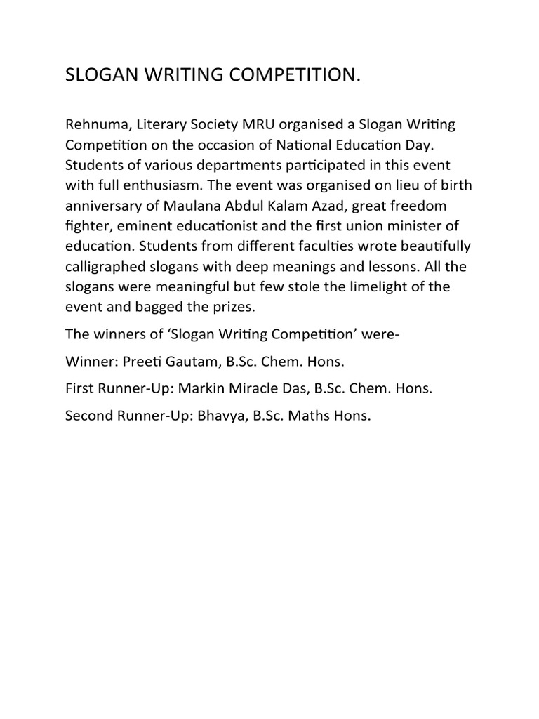 Slogan Writing Competition Report | PDF