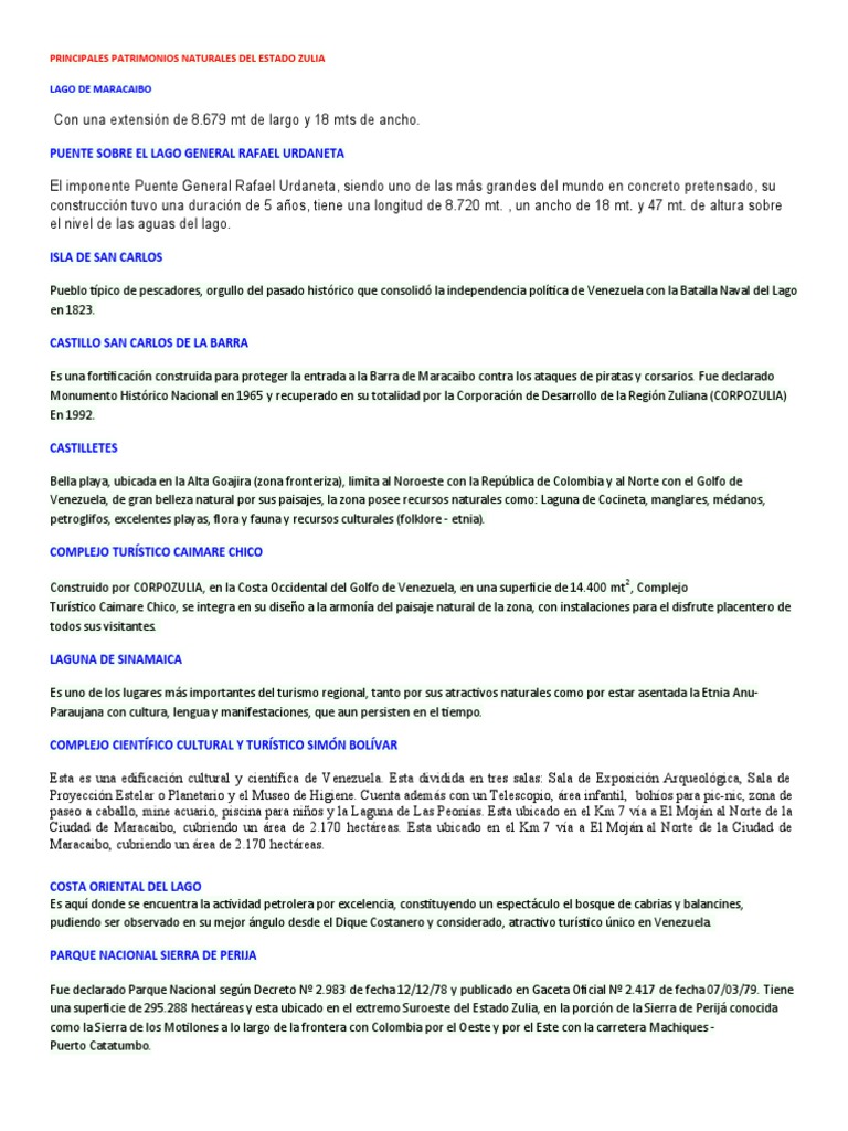Principales Patrimonios Naturales Del Estado Zulia | PDF | Venezuela
