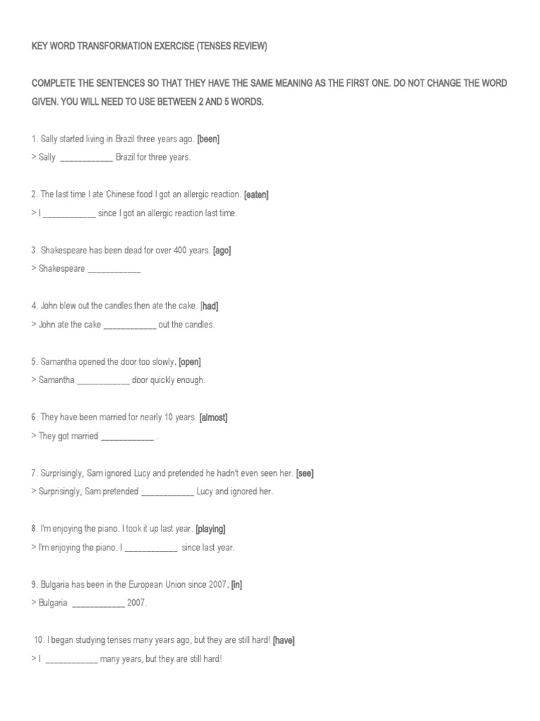 Key Word Transformation Tenses Review Fce | PDF