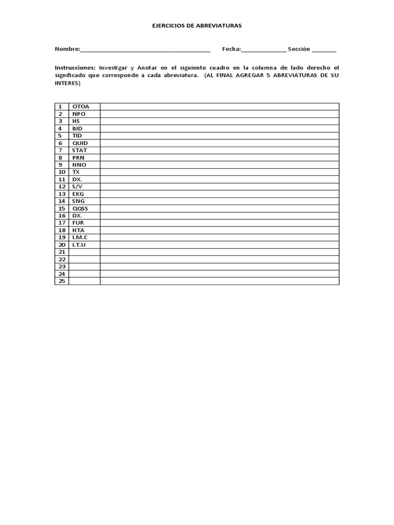 Ejercicios de Abreviaturas | PDF