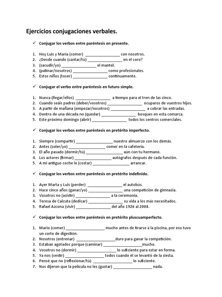 Ejercicios Conjugaciones Verbales | PDF | Verbo