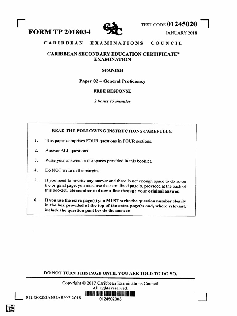CSEC Spanish January 2018 P2 | PDF