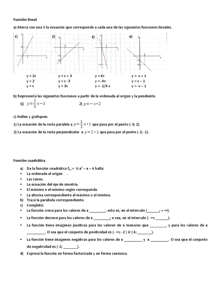 Función Lineal Y CUADRÁTICA | PDF