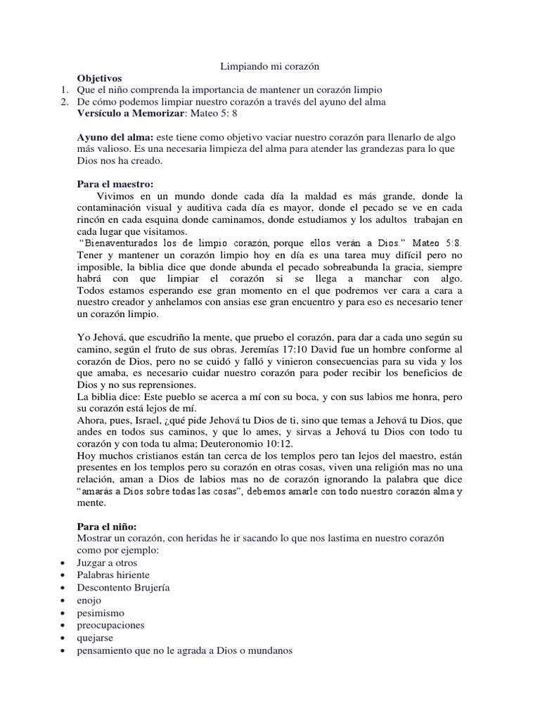Limpieza del Corazón según la Biblia | PDF | Alma | Creencia religiosa ...