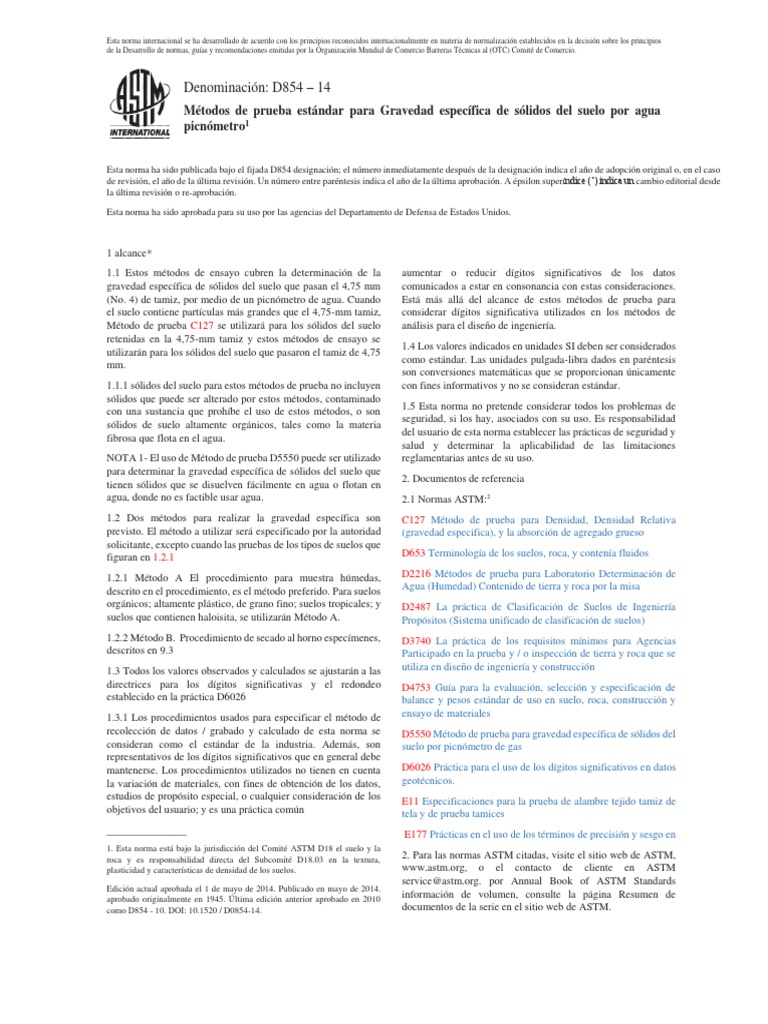 Astm D854-19920 Español | PDF | Vacío | Agua