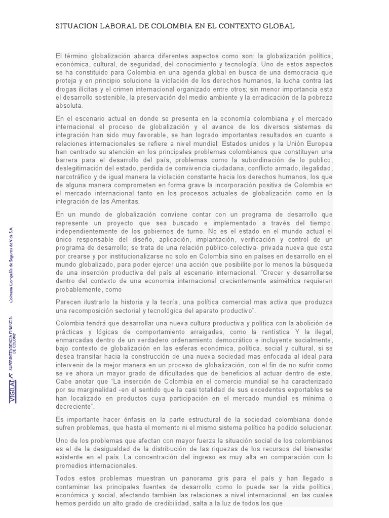 Situación Laboral de Colombia Globalmente | PDF | Globalización ...